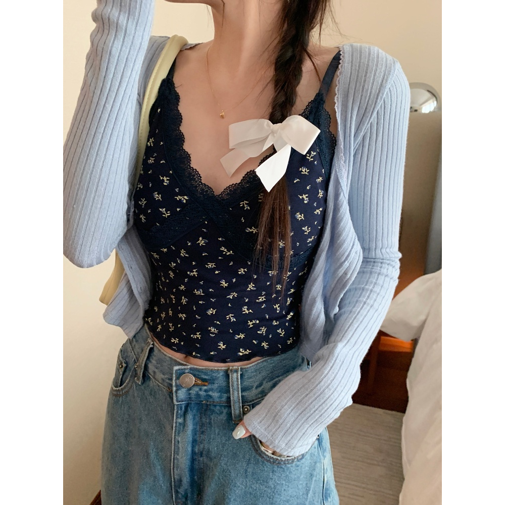 63249 Adjustable Shoulder Strap Floral v-Neck Lace Sling Female ...