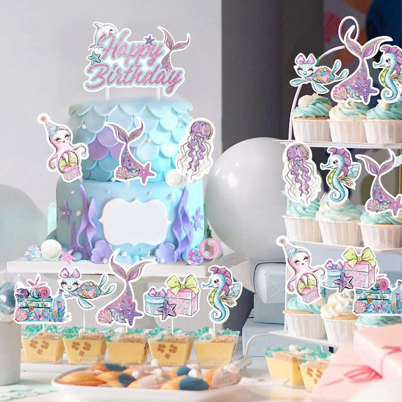 【Local Inventory】17pcs Mermaid Cake Topper Mermaid Theme Party ...