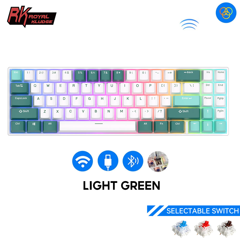 RK71 White Green Royal Kludge Bluetooth 5.0 USB C Three Mode 60% RGB ...
