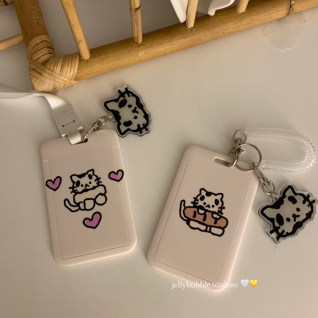 INS Love Little Cat Telescopic Card Cover Hanging Rope Creative Couple ...