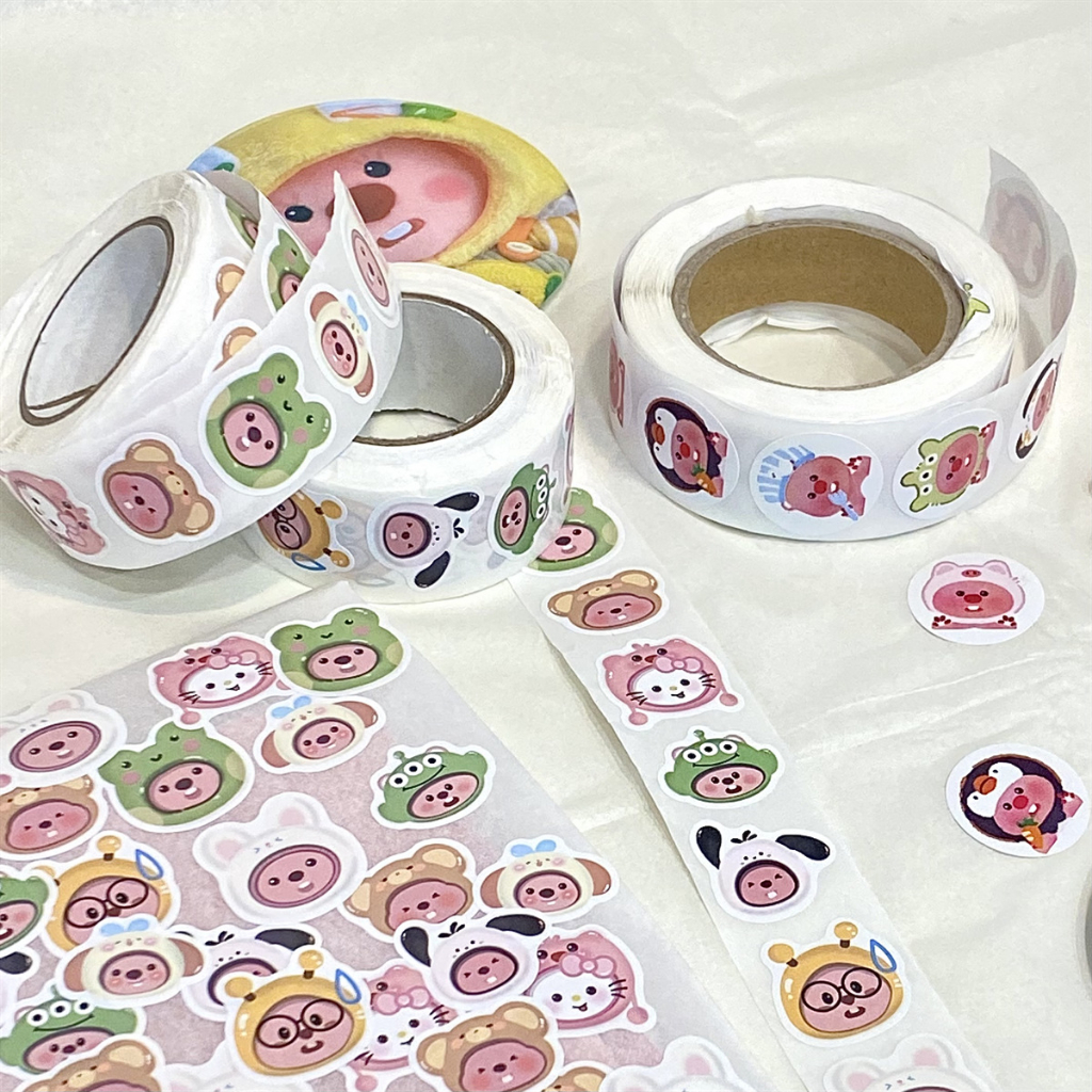 500pcs/roll Loopy Cute Cartoon Roll Sticker Beaver Sticker Tape Journal Diary Decoration Sealing ...