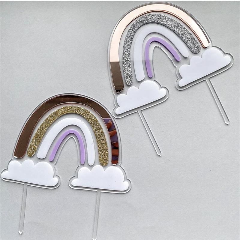Acrylic Rainbow Cake Topper, Glitter Acrylic Rainbow Cake Decoration ...