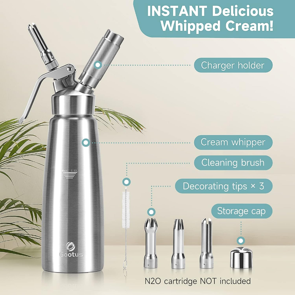 Professional Whipped Cream Dispenser - Stainless Steel Whipped Cream ...