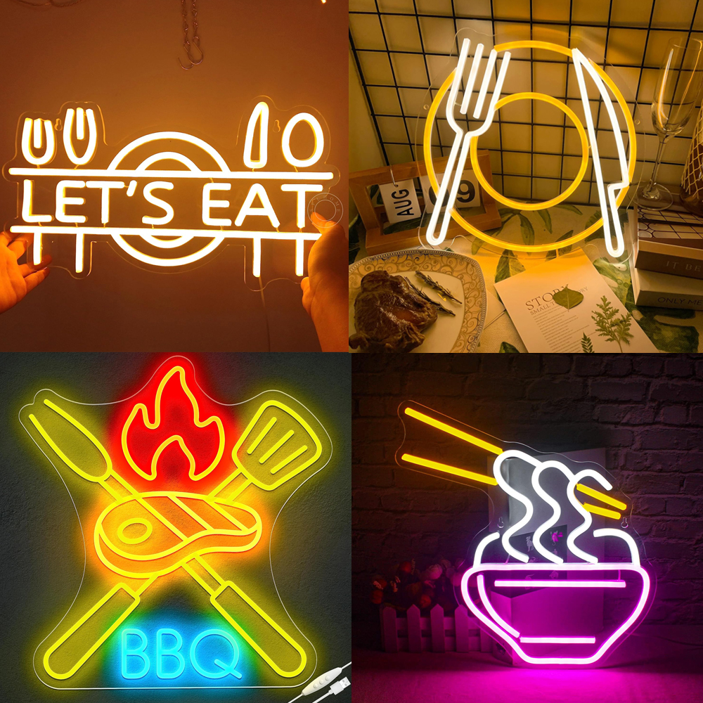 Let's Eat Led Neon Light Sign Fork Knife Spoon Plate Dish Food ...