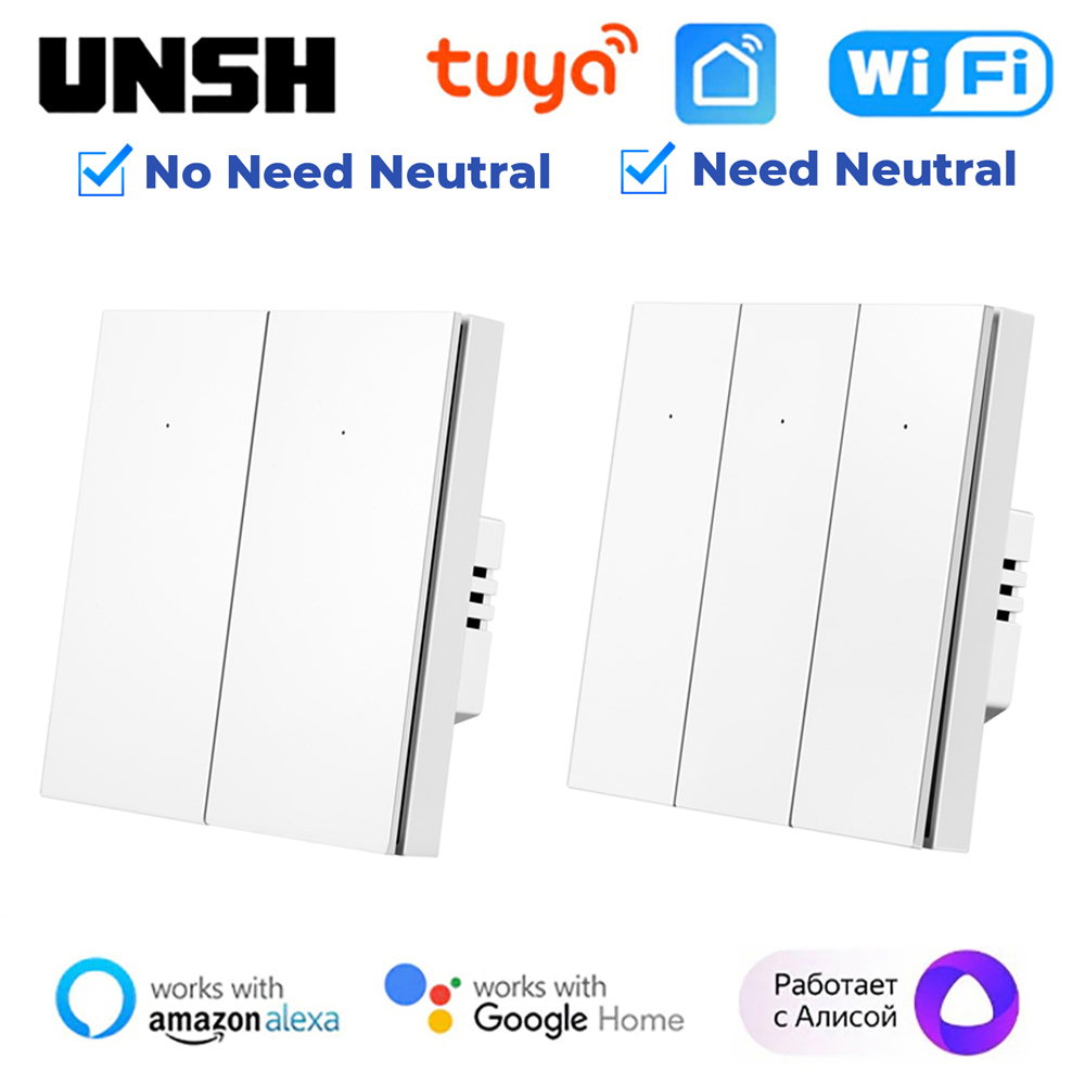 Tuya EU UK Smart WiFi Light Switch Push Button Wall Switch No Neutral ...