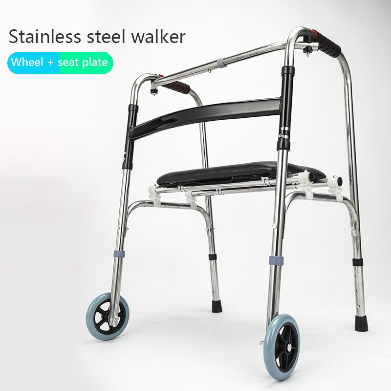 【COD】White Foldable Stainless Steel Walker with safety lock Walking Aid ...