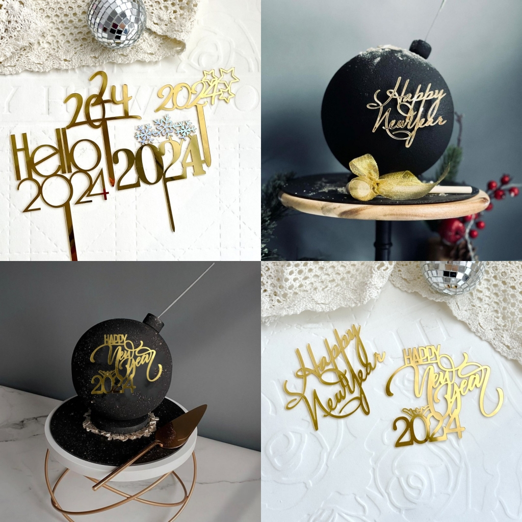 2024 Happy New Year Cake Topper, Hello 2024 Acrylic Cake Topper, Cheers ...