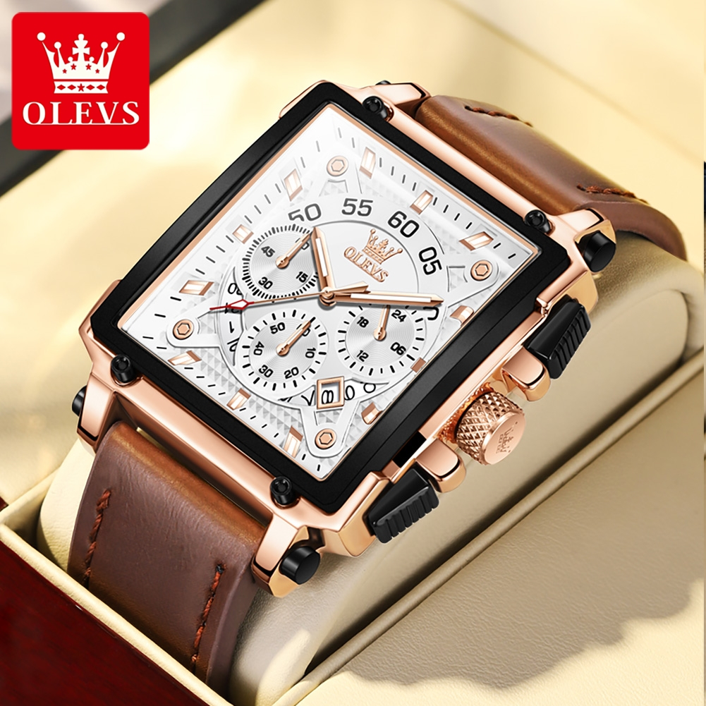 Olevs Jam Petak Tangan Lelaki Waterproof Fashion Square Original Quartz ...