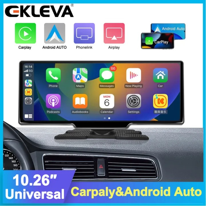 EKLEVA Rearview 720P CarPlay & Android Auto Smart Dash Cam (10.26 ...