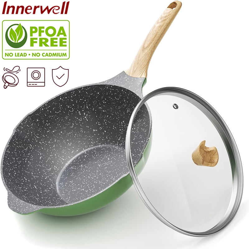 Innerwell Granite Non Stick Wok Pan With Lid Deep Fry Wok Casserole ...