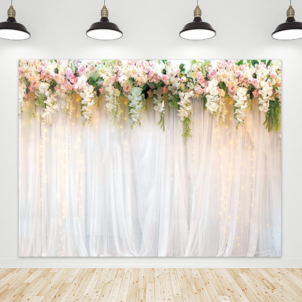 7x5ft Wedding Flowers Photography Backdrop Bridal Floral Wall Pink ...