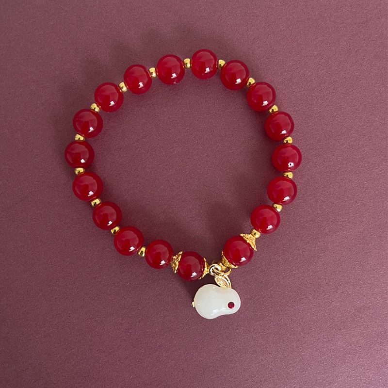Lucky Yutu Bracelet Transfer Beads Jade Bunny Rabbit Bracelets with FU ...