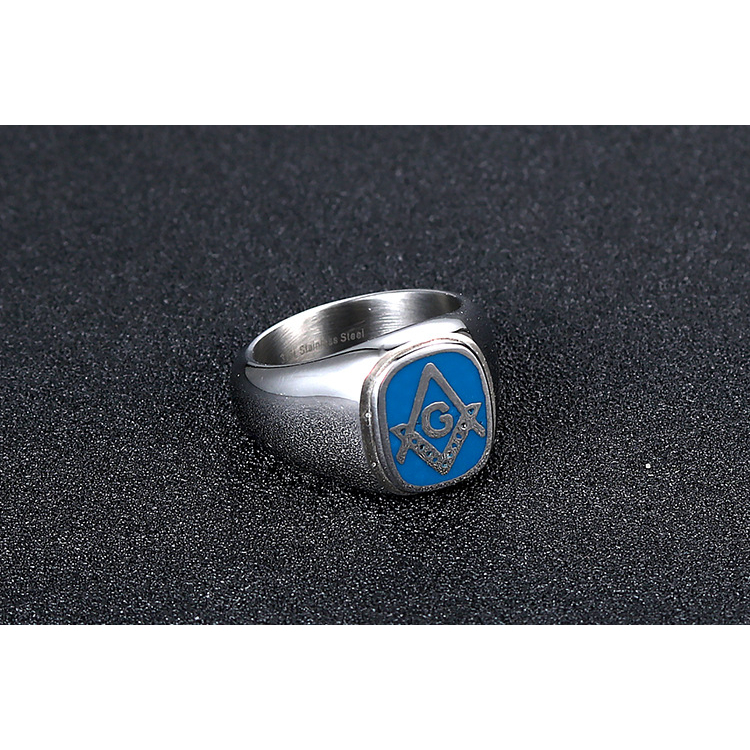 Original Stainless Steel Special Retro Freemason Logo Ring Blue Silver ...