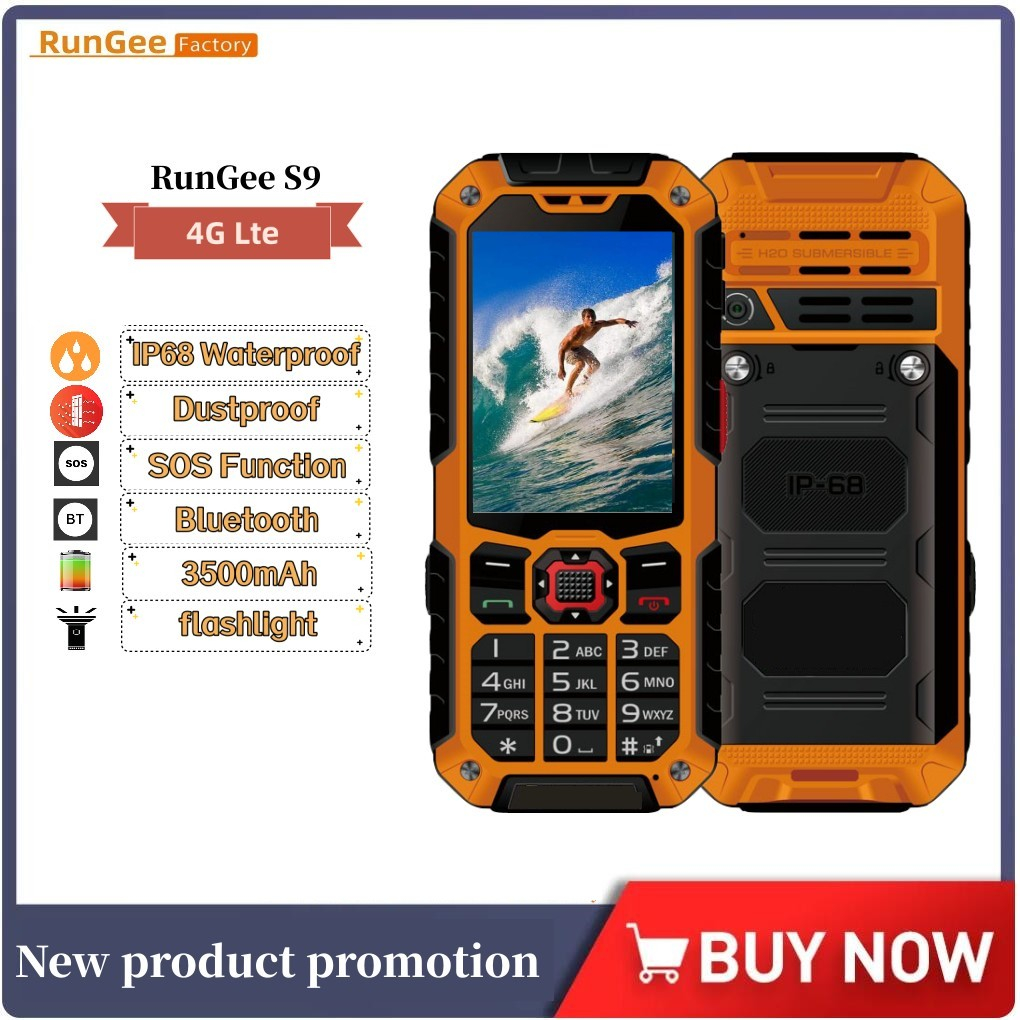 Rungee S9 4G LTE Phone 38 Day Standby IP68 Waterproof Bluetooth