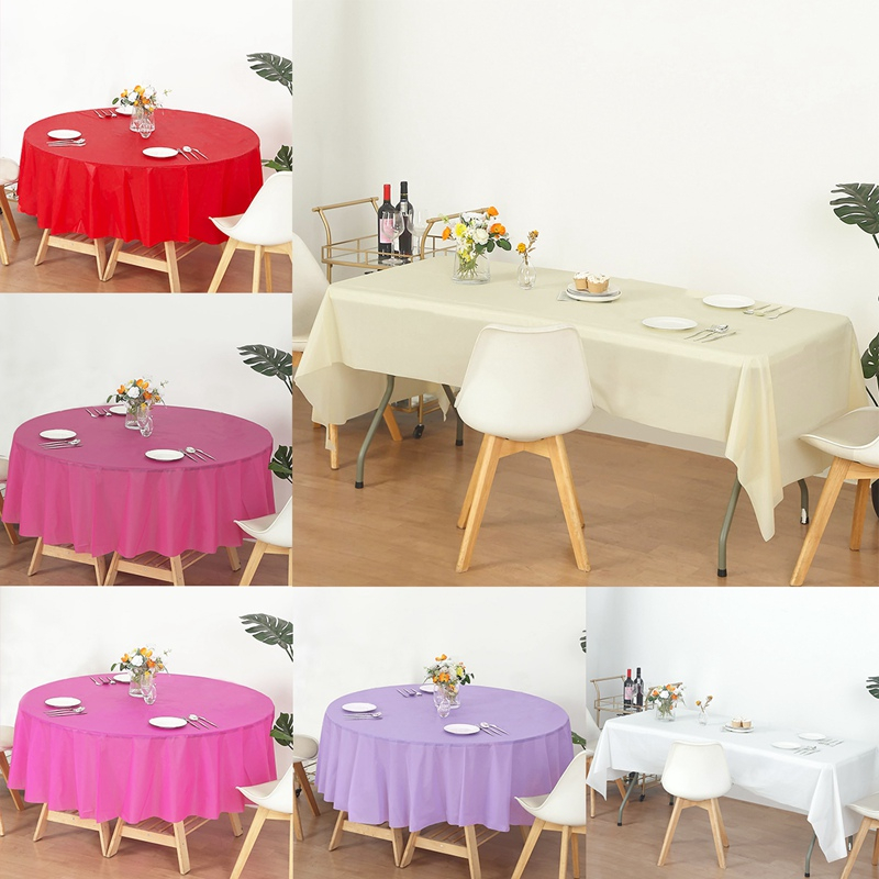 【PEVA】Round/Rectangle Tablecloth White No Stitching Fabric Elegant ...