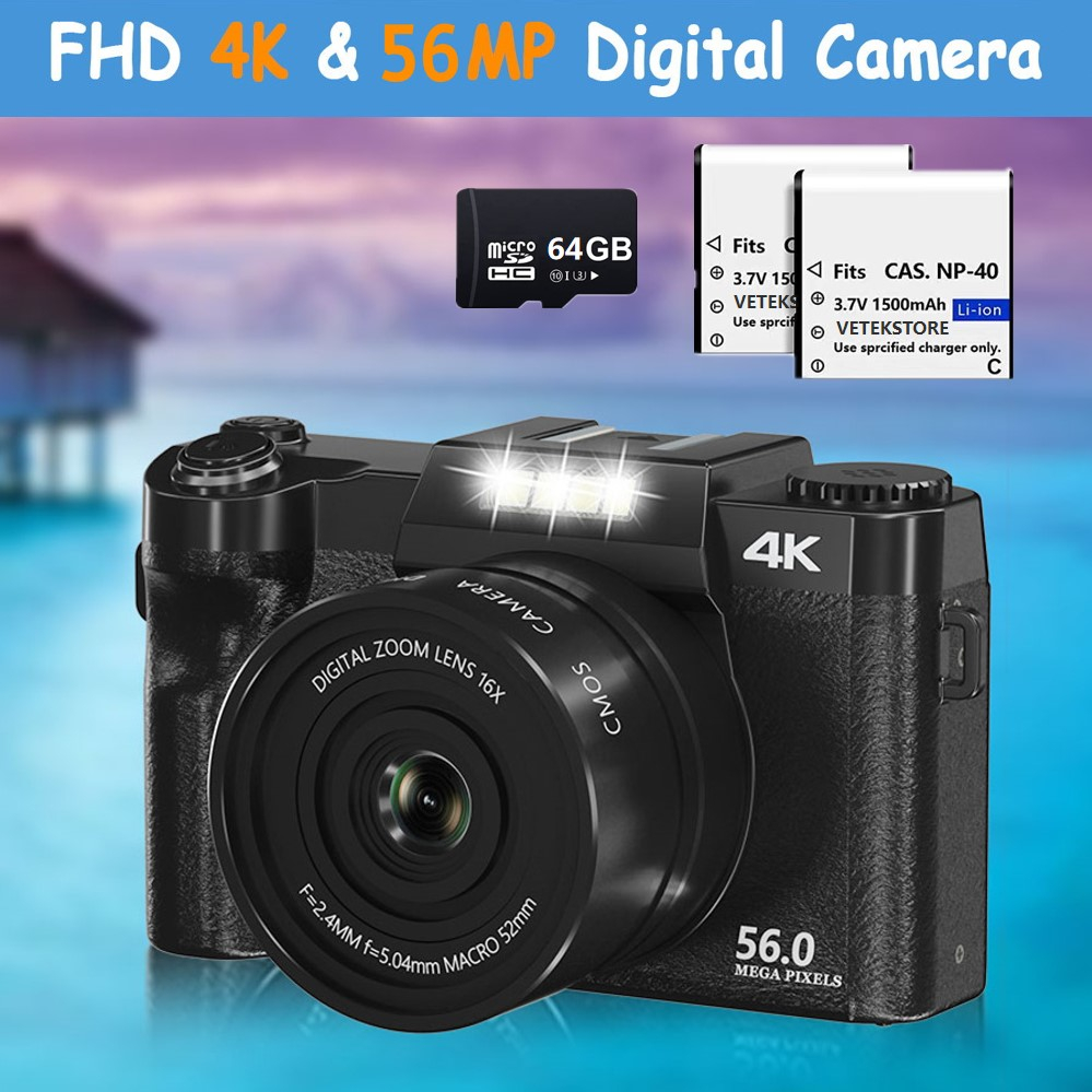 Digital Camera, Vlogging Camera, 4K 56MP Point and Shoot Cameras for ...
