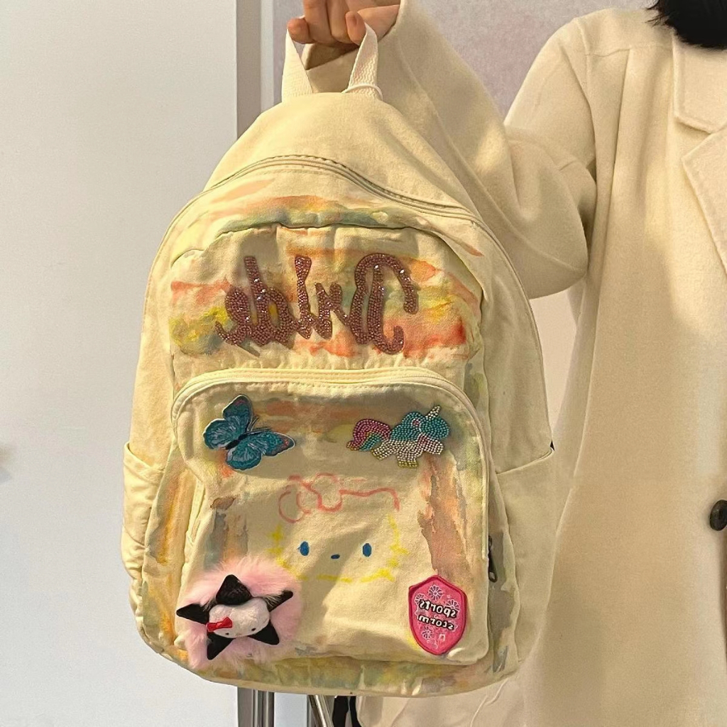 Japanese and Korean Macaron Backpack Graffiti Cute Bagpack for Women ...