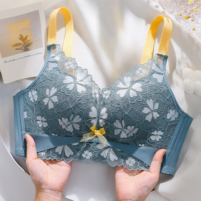 KLAME AC Cup Bras Embroidery Lace No Steel Ring Underwear Small Breast ...