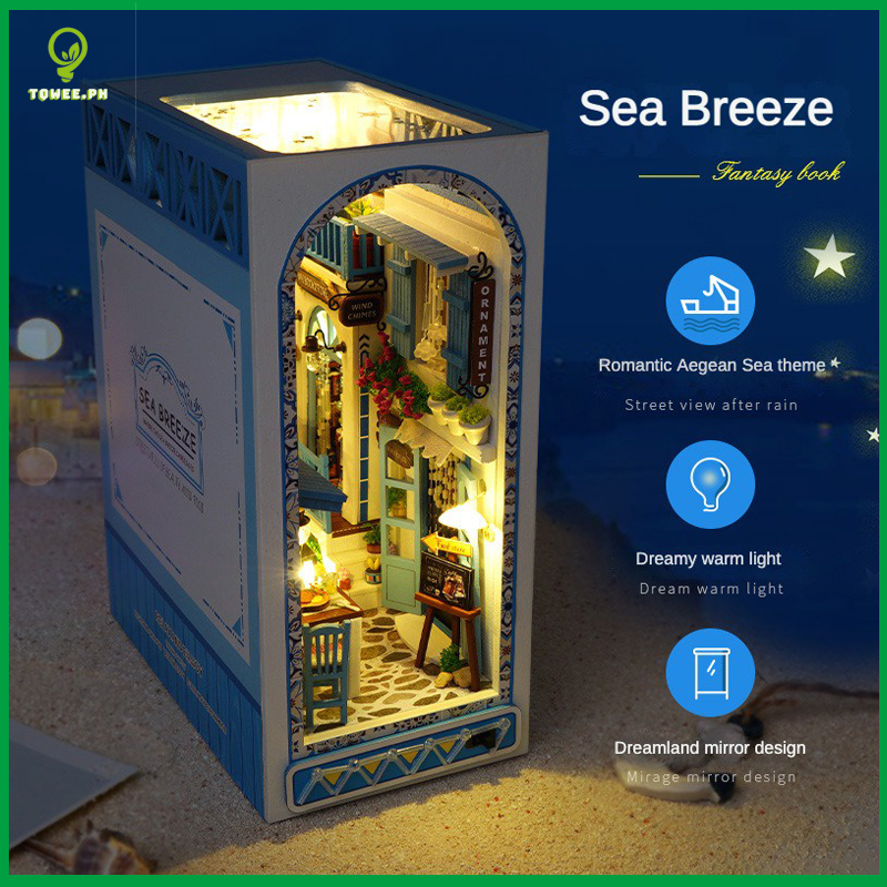 3D Wooden Bookshelf Puzzle DIY Book Nook Kit Blue Sea Breeze ...
