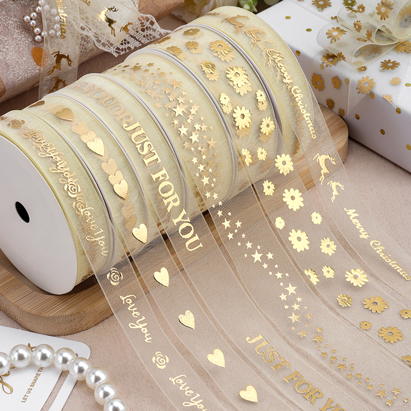 9.1metres/roll Dream Gold Organza Series Ribbon Handmade Packaging ...