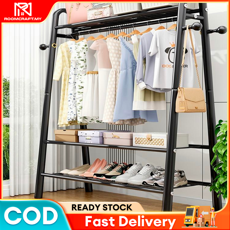 Single/Double-Layer Clothes Hanging Rack Drying Rack Bedroom Clothes ...