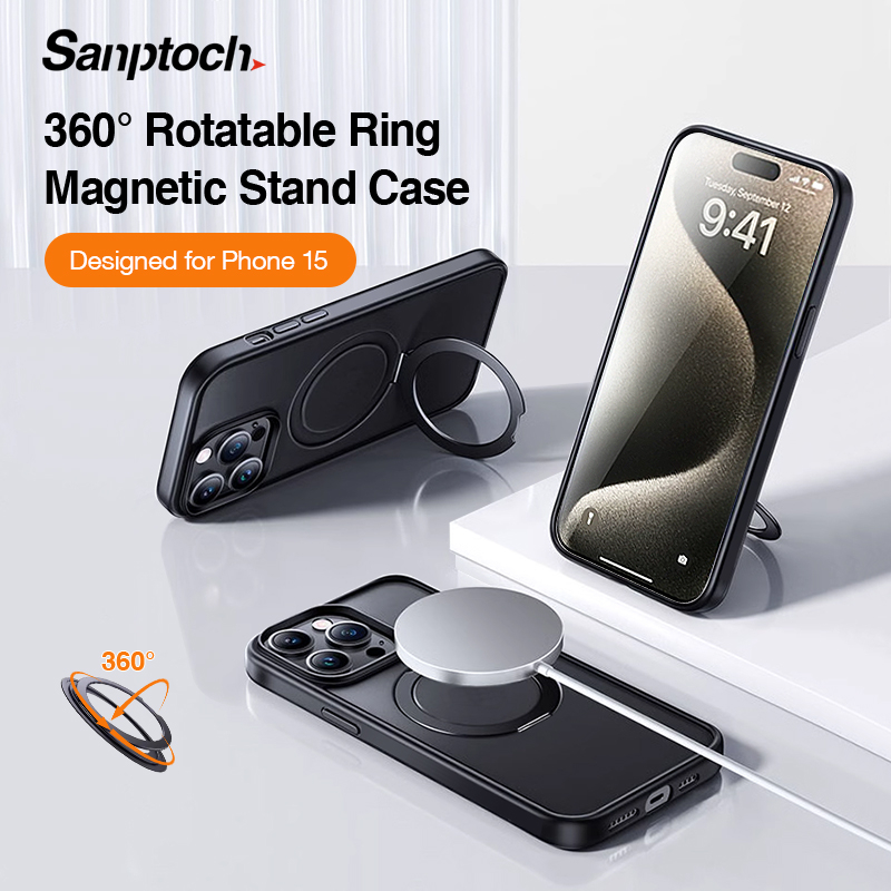 Sanptoch 360° Rotatable Ring Stand Case For iPhone 16 15 14 13 Pro Max ...