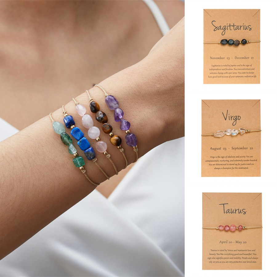 Fashion Handmade Natural Stone Zodiac Bracelet Adjustable Rope 12 ...