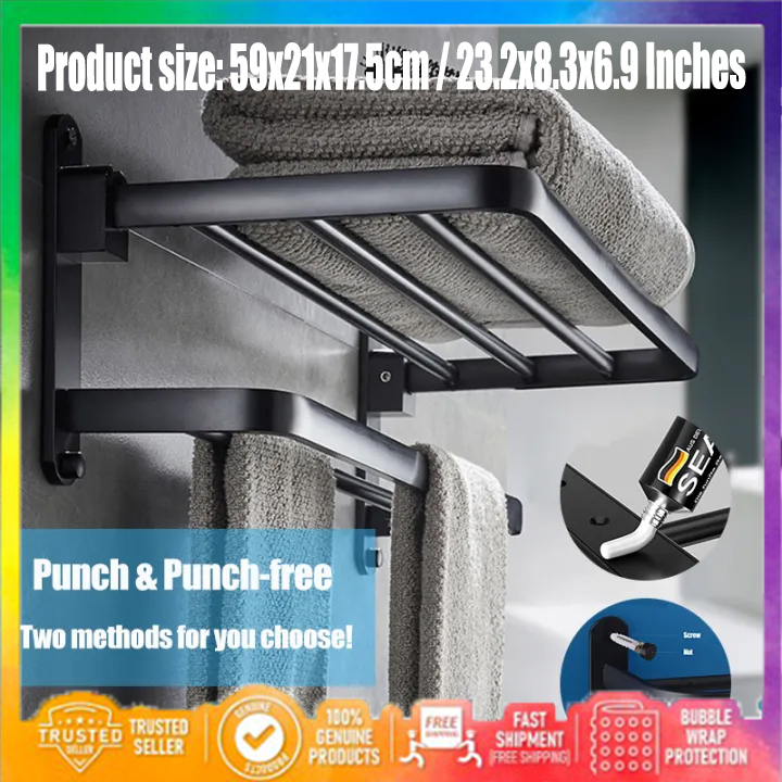 Bathroom Towel Rack with Shelf Space Aluminum Wall Mounted Bathrobe ...