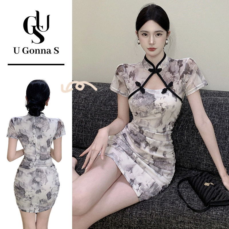 Dress Improved Cheongsam Modern Short Sleeve Above the Knee Chinese ...