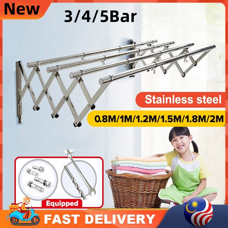 4/5Bar 1-2M Stainless Steel Clothes Outdoor Hanger Drying Rack ...