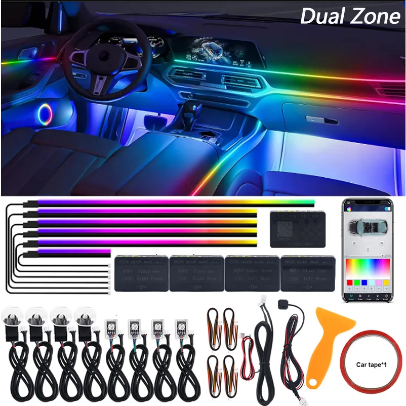 【22 in 1】Car LED RGB Dual Zone 213 Color Rainbow Symphony Car Ambient ...