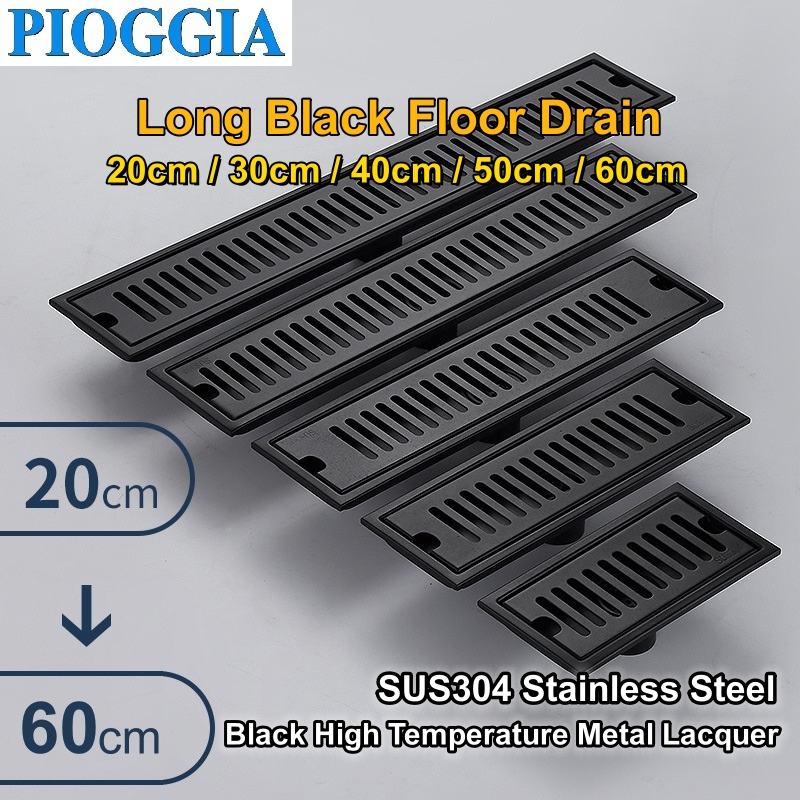 PIOGGIA Black Long Floor Drain 304 Stainless Steel Extended Floor Drain ...