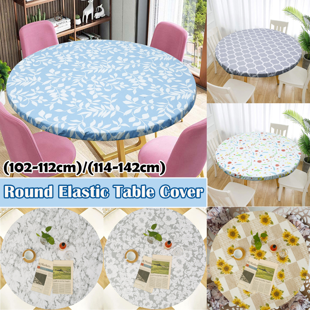 Elastic Edged Vinyl Fitted Tablecloth Round Flannel Backed Table Cover ...