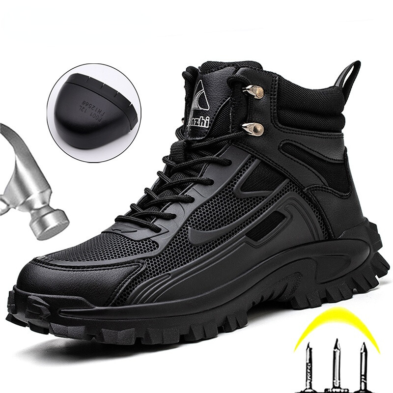 QINHUIZE New men's high top safety shoes, anti impact and anti puncture ...