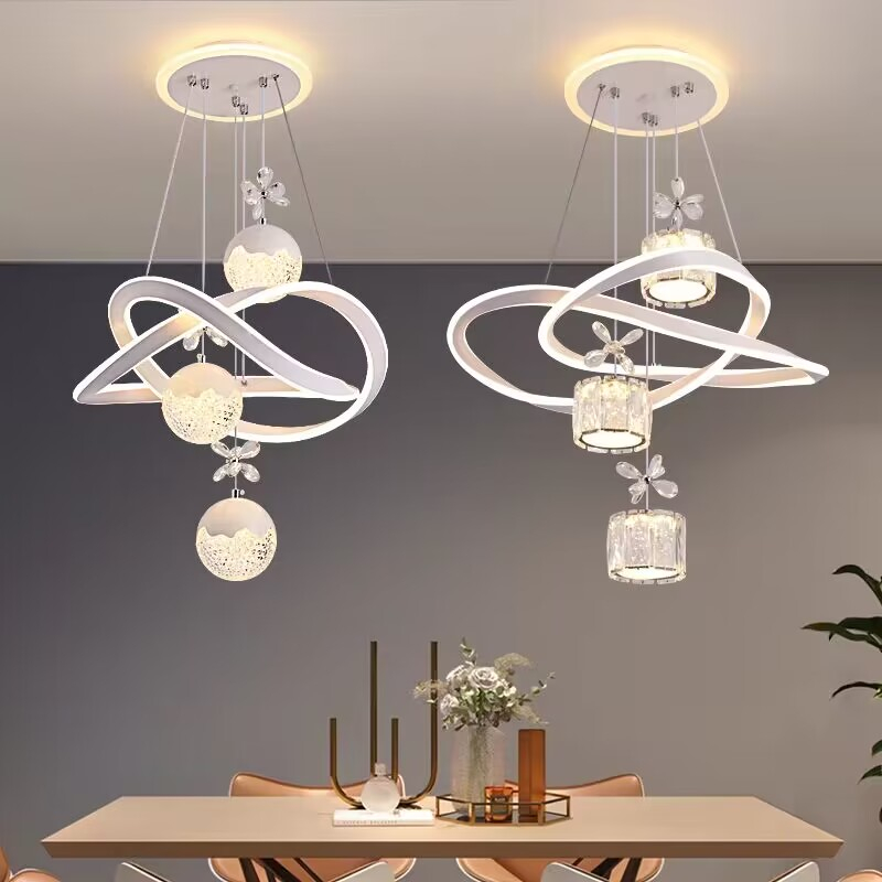 Dining Table Lamp Modern LED Pendant Light White Crystal Hanging Lamp ...