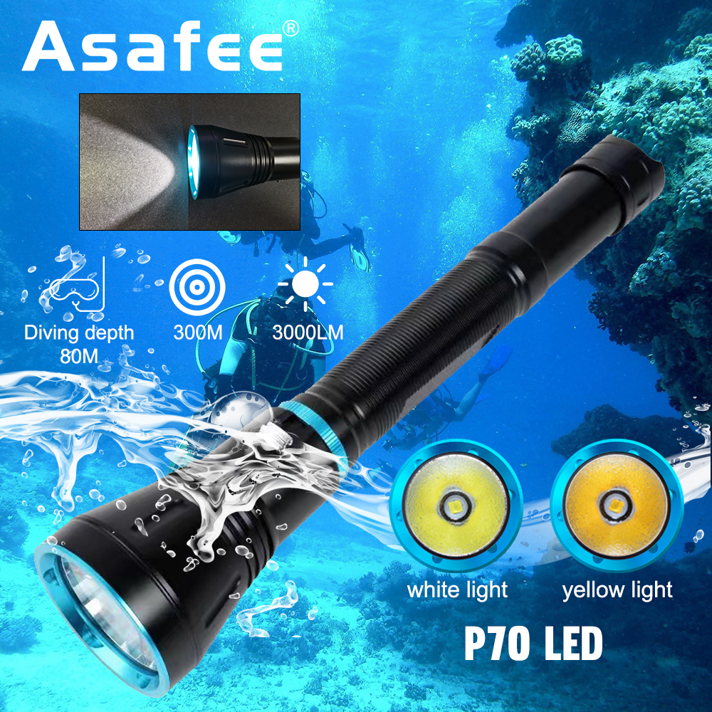 Asafee 8000LM A16PRO P70 LED Ultra Bright Light Diving Flashlight ...