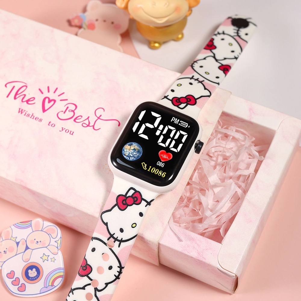 Cartoon Hello Kitty Watch LED Electronic Digital Watch Square Dial ...