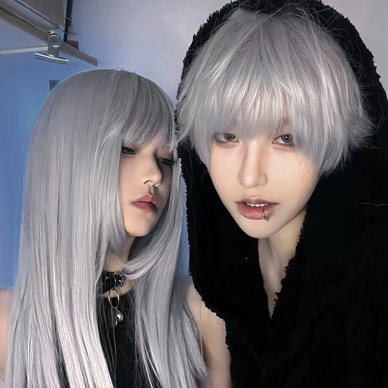 Wig Couple Wig Grey Synthetic Natural Wig Cosplay Wig For Women Men ...