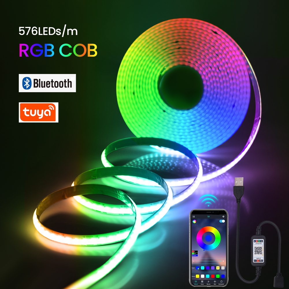 RGB COB LED Strip Light 5V USB Bluetooth APP Remote Control High ...