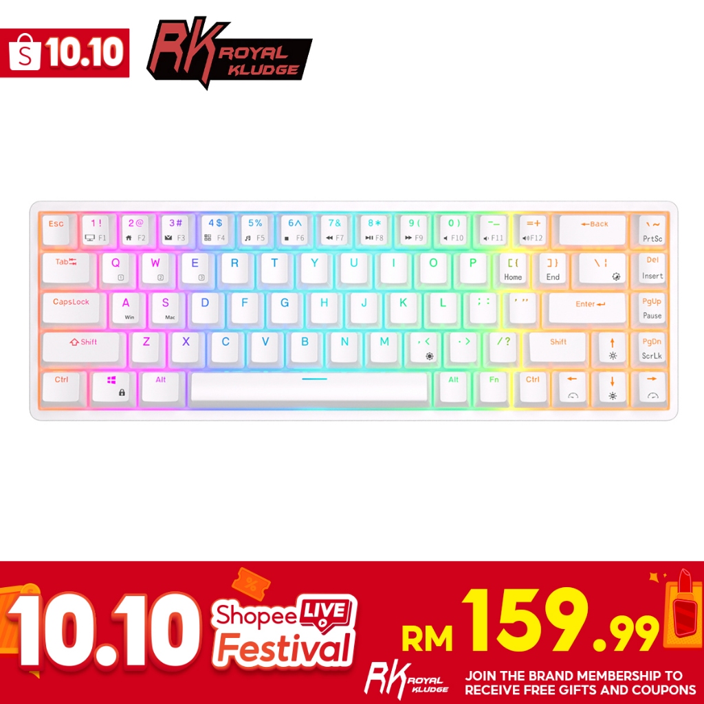 Royal Kludge RK837 RKG68 Mechanical Mini Wireless Keyboard Bluetooth 2 ...