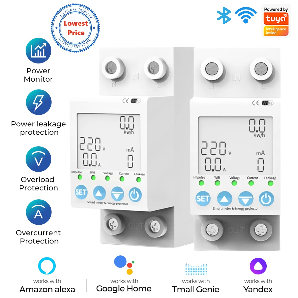 63a Wifi Smart Switch Tuya Energy Meter Kwh Metering Circuit Breaker Timer With Voltage Current