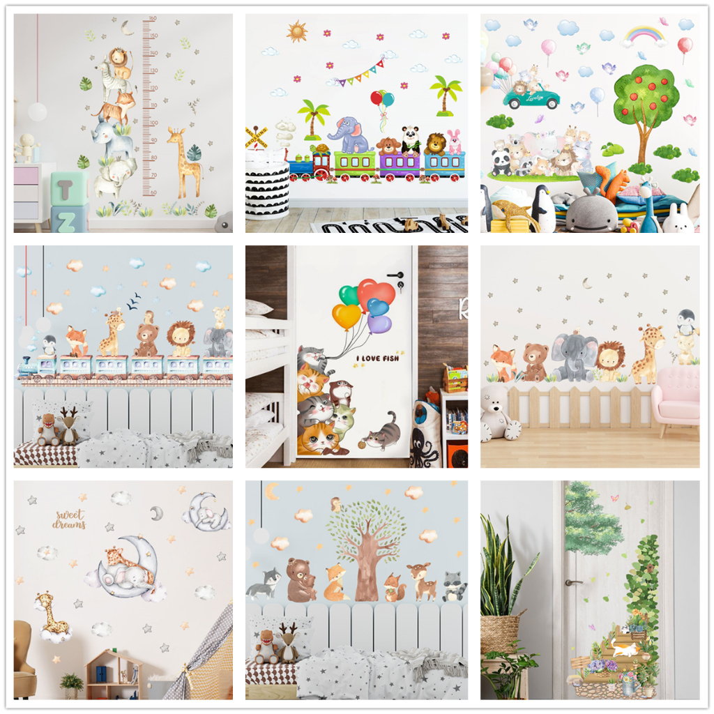 【Zooyoo】50 Cartoon Forest Animal Wall Stickers Cat Door Stickers Cute ...