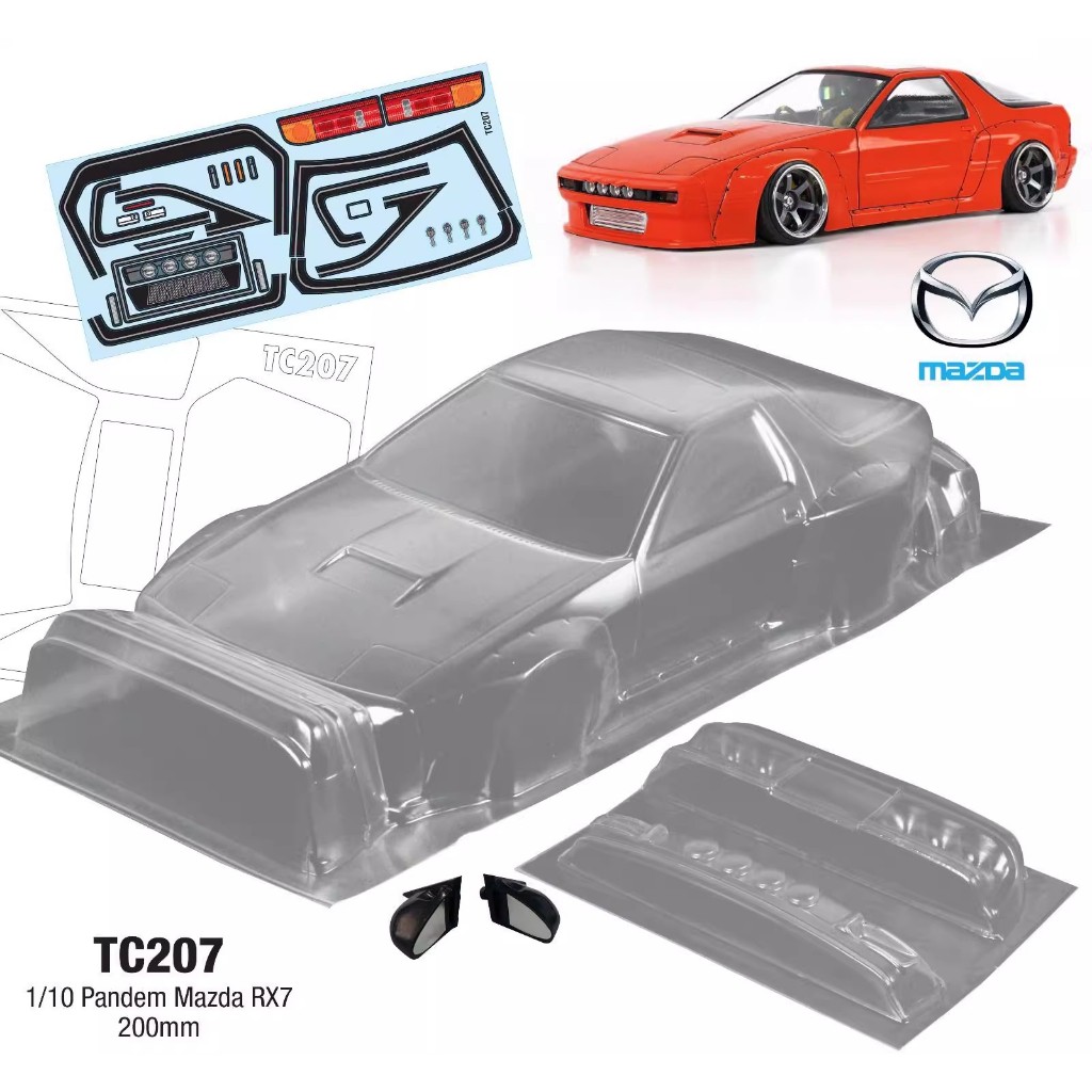 1/10 Mazda RX7 FD3S Wide body RC Drift Rally PC Shell 200mm Width 260mm ...