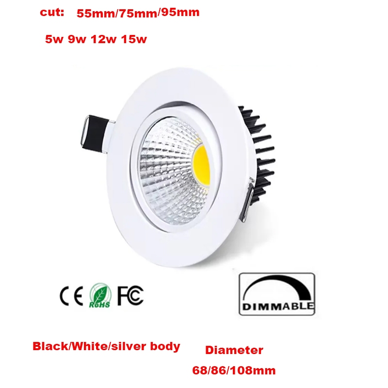 DImmable LED Downlight COB Angle Adjustable Ceiling Light Recessed ...
