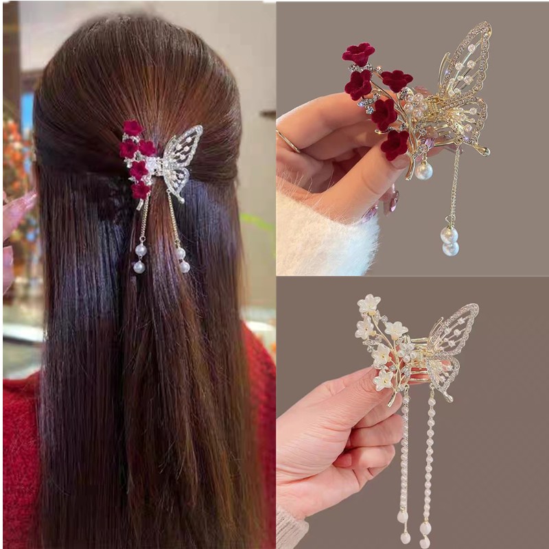 Single set Korean hair clip, butterfly tassel clip, diamond inlay ...