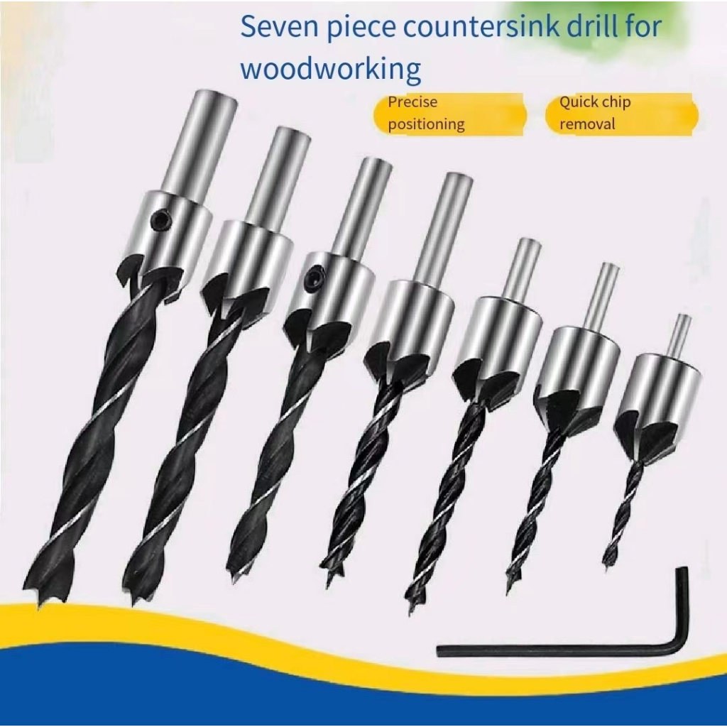 7pc Three Pointed Woodworking Counterbore Drill 3 to 10mm Reaming Drill ...