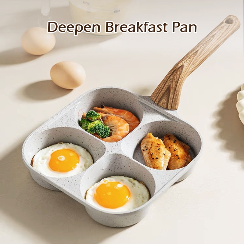 S&S Deepen 4-Cup Breakfast Pan Anti-scald Maifan Stone Frying Pan Egg ...
