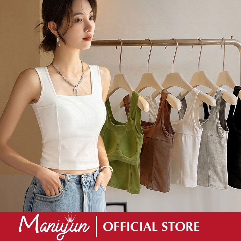 Maniyun Fixed Cup Cotton Singlet Women Sleeveless Camisole Inner Tank ...