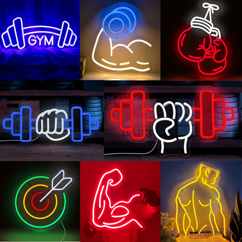 Muscular Arm GYM LED Neon Sign,Barbell Dumbbell LED Neon Light for Home ...