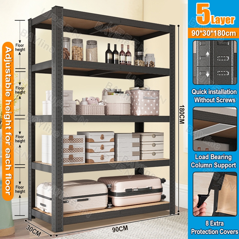 Adjustable 3/4/5 Tier Metal Boltless Rack Besi Serbaguna Rack rak besi ...